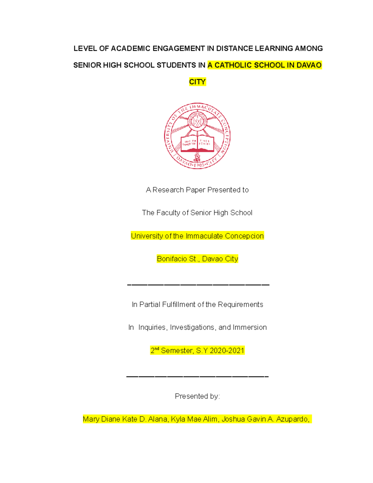GRP1 Research Manuscript Final Defense - LEVEL OF ACADEMIC ENGAGEMENT ...