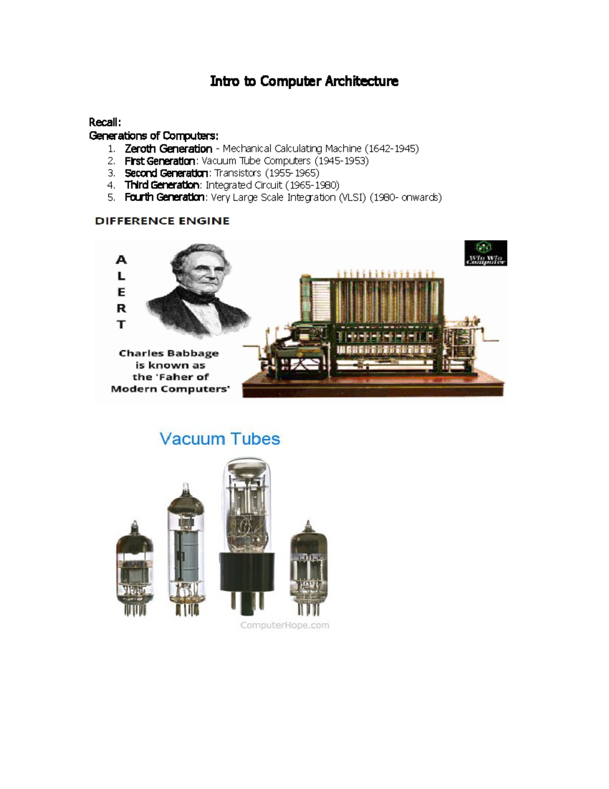 Intro to Computer Architecture - Intro to Computer Architecture Recall: Generations of Computers ...