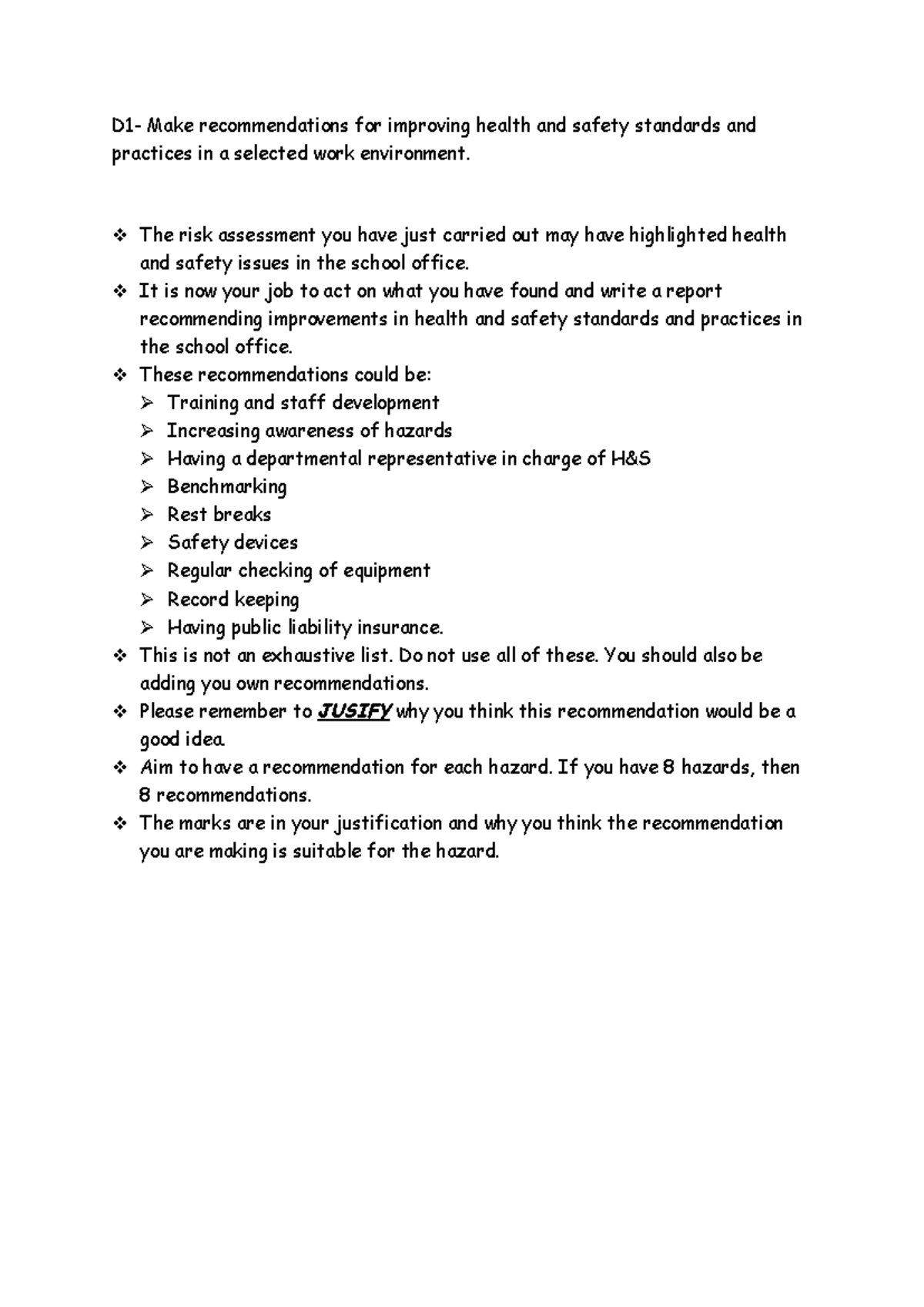 Unit 27 Part 5- D1 - Help sheet - D1- Make recommendations for ...