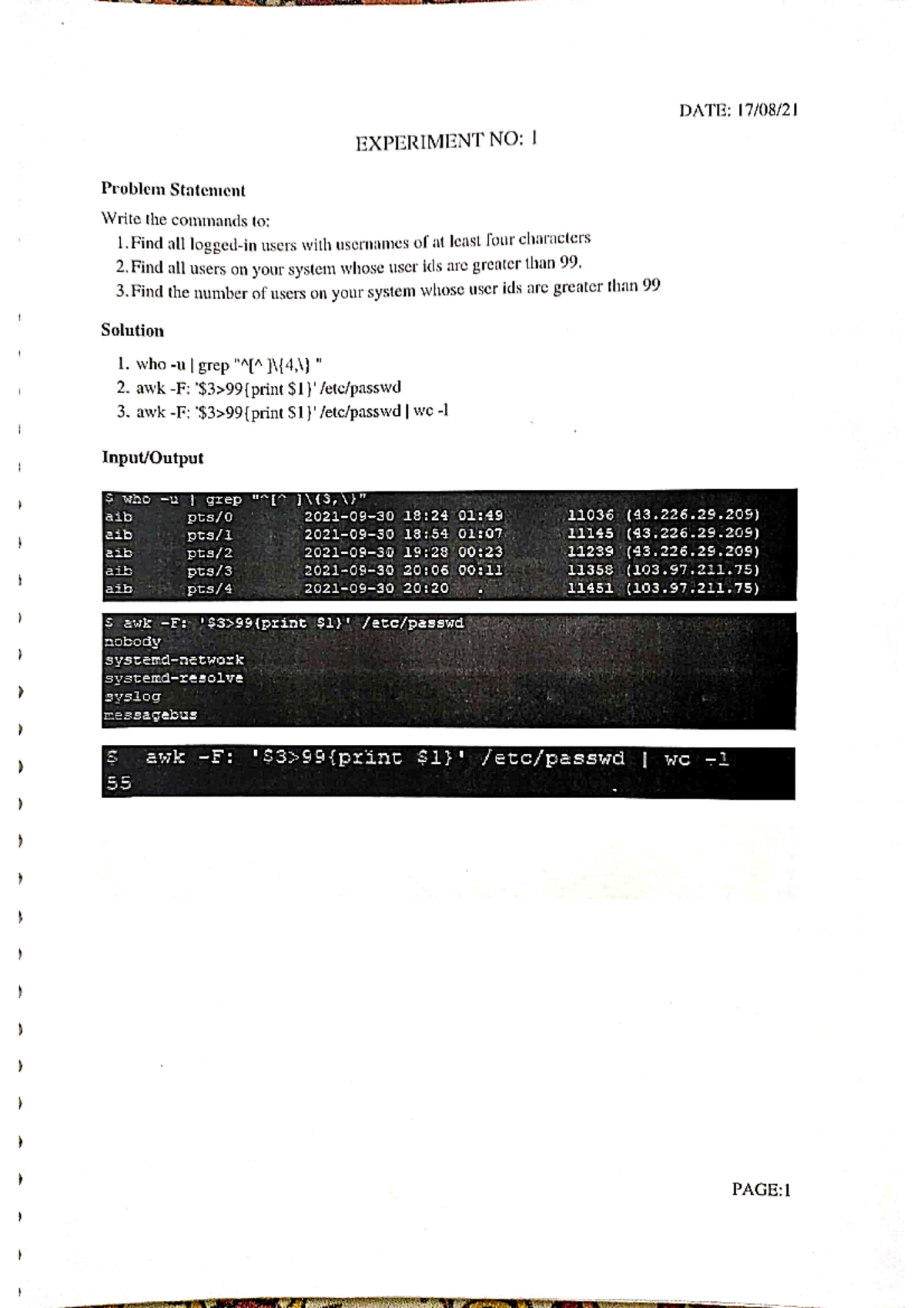 Unix Remaining Ques LAB FILE - Computer Scinece - Studocu