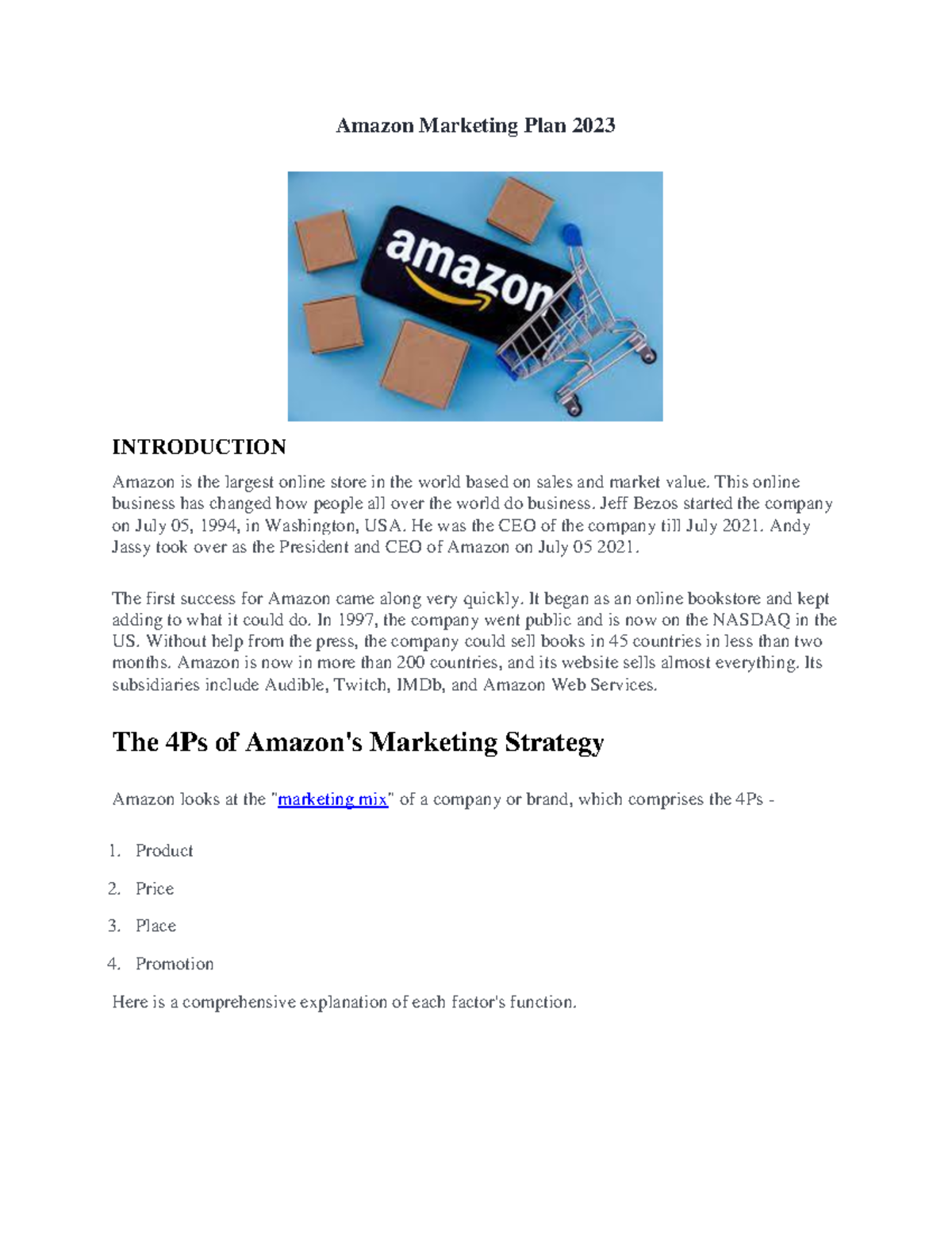 Amazon Marketing Plan 2023 - Amazon Marketing Plan 2023 INTRODUCTION ...