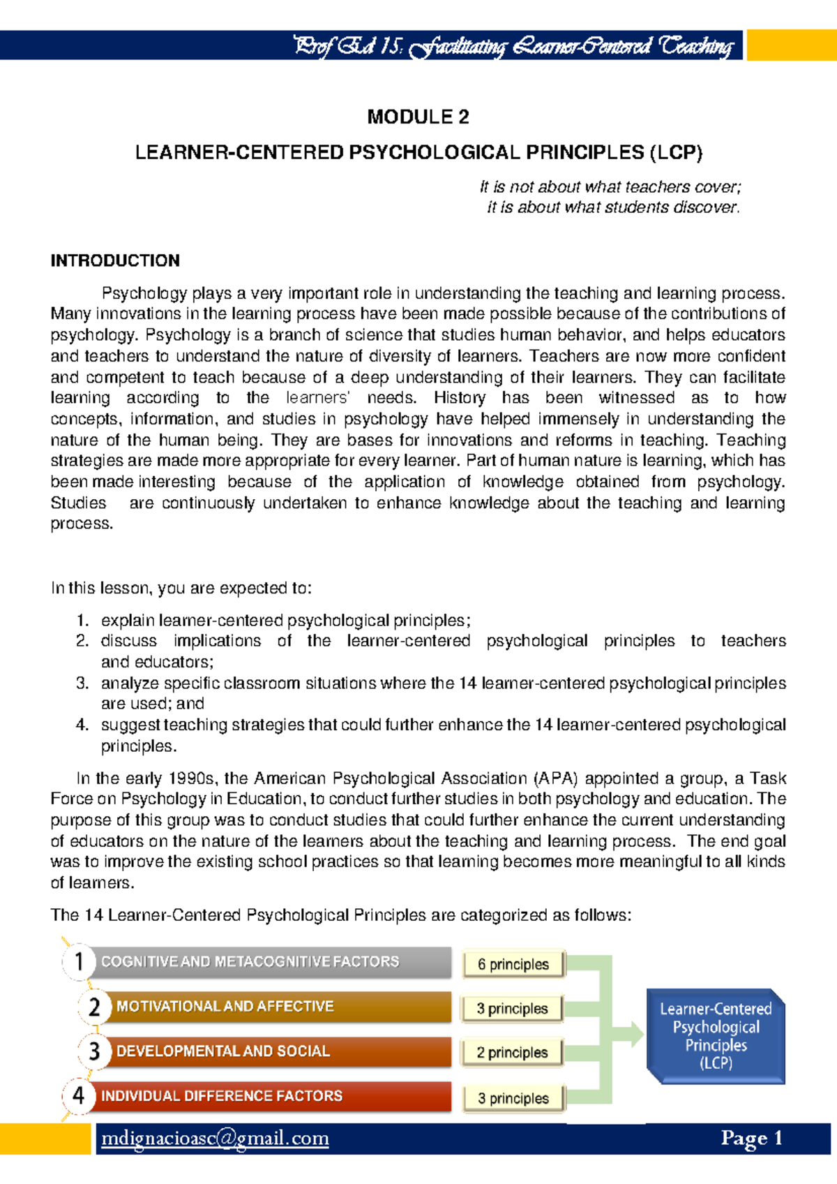 4 Learner Centered Psychological Principles LCP - MODULE 2 LEARNER ...