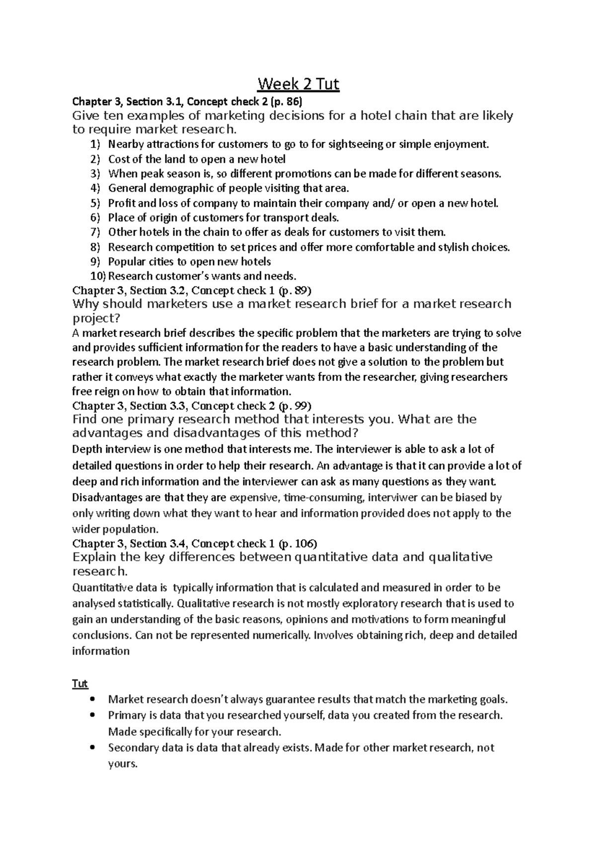Week 2 Tut Answers - Week 2 Tut Chapter 3, Section 3, Concept check 2 (p. 86) Give ten examples ...