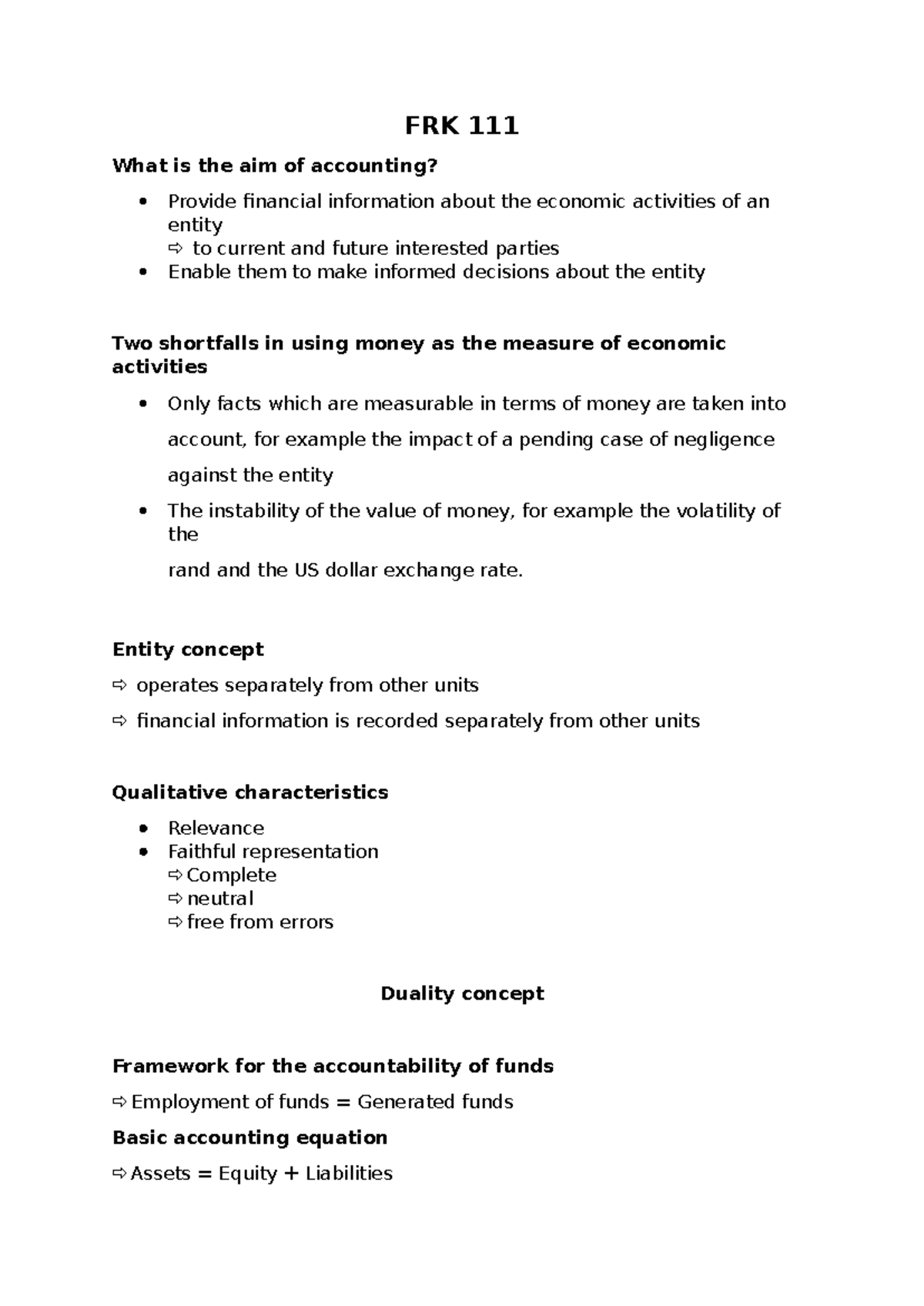 FRK 111 - Notes from slides given during lectures - FRK 111 What is the ...