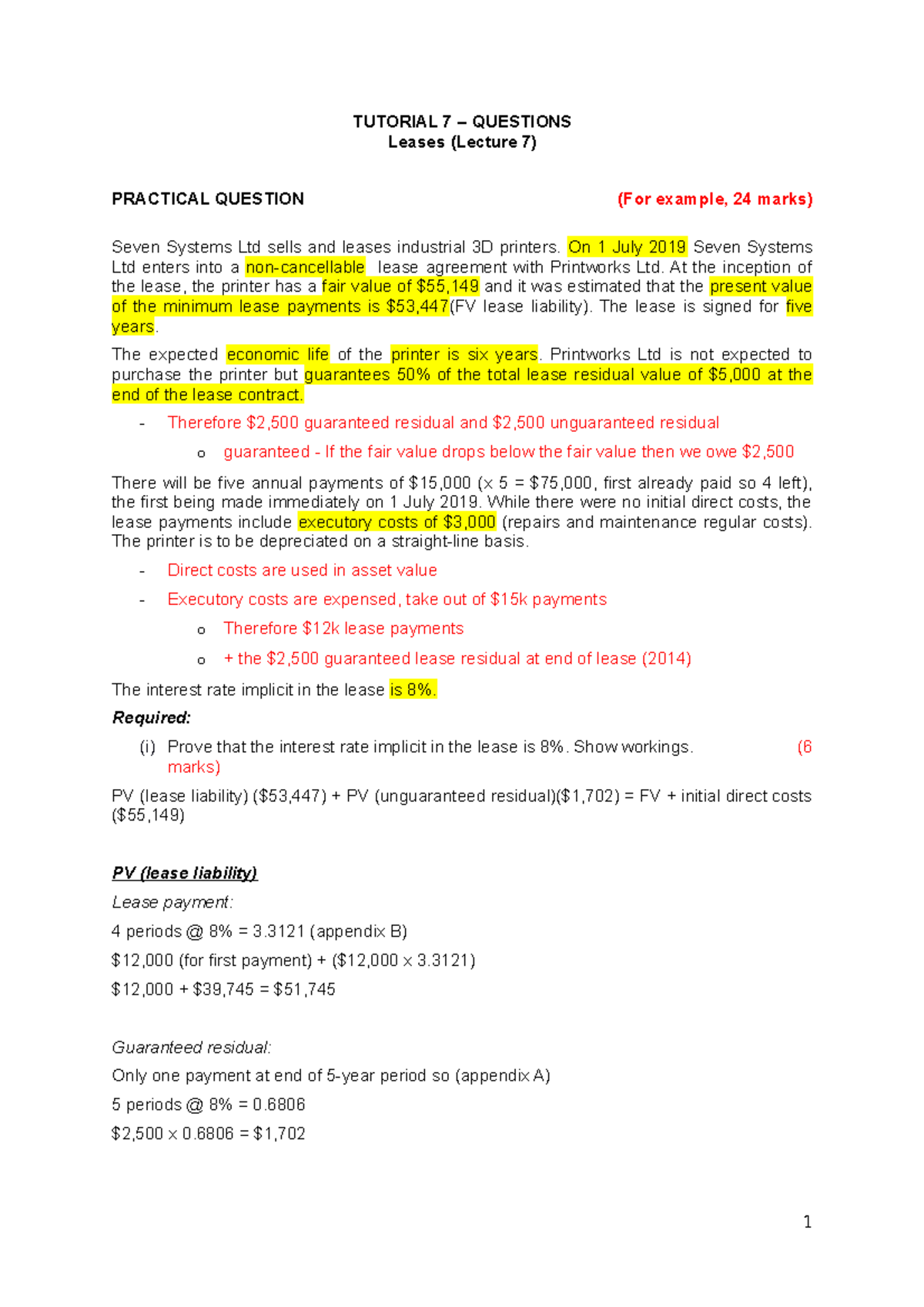 Ayb200 2021 1 L7 Tutorial Questions Tutorial 7 Questions Leases Lecture 7 Practical
