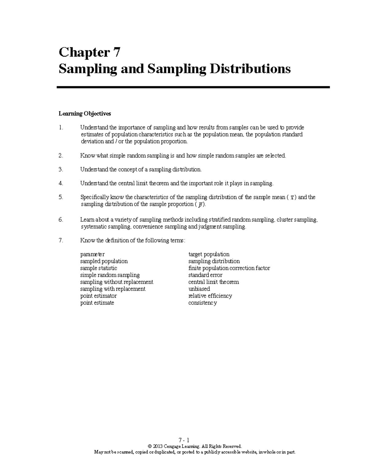 CH7-Soulution - Chapter 7 Sampling and Sampling Distributions Learning Objectives 1. Understand ...