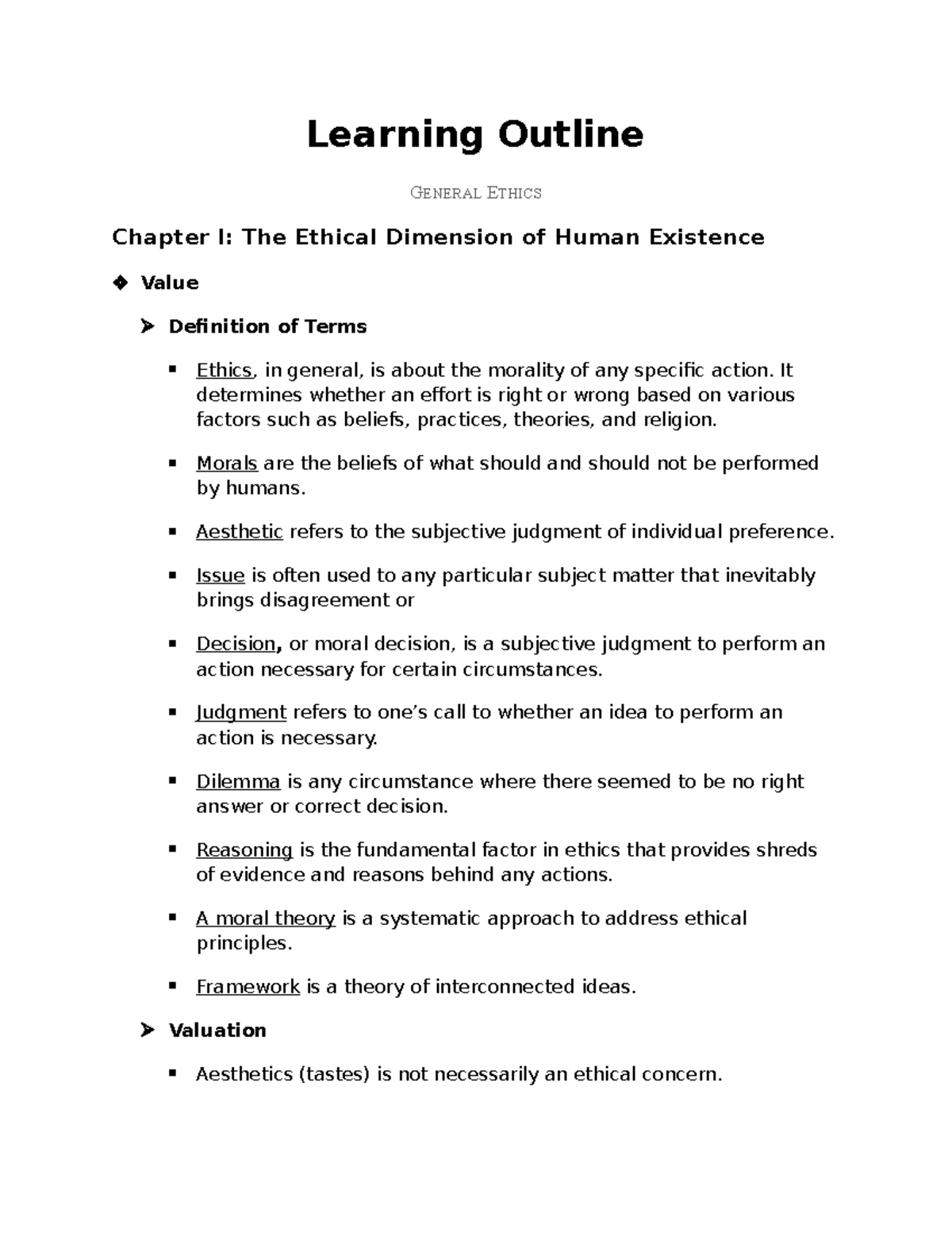 General Ethics Lesson Outline Chapter 1-3 - BatStateU - Studocu