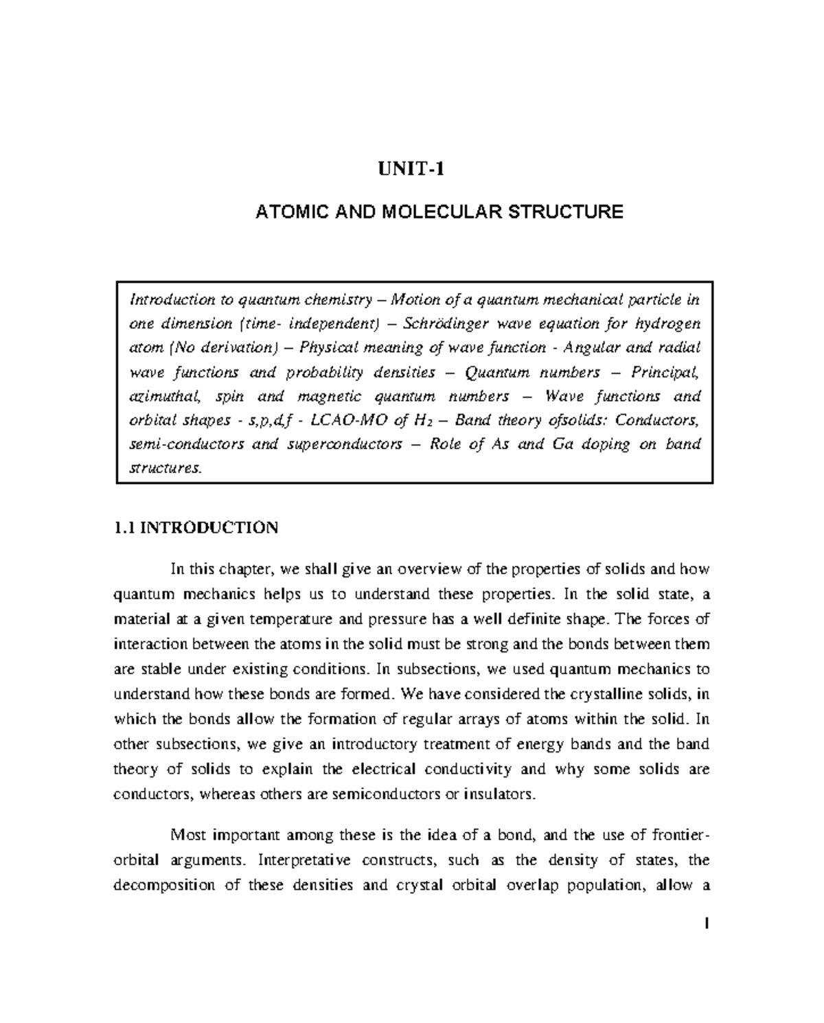 Unit 1 Atomic AND Molecular Structure - UNIT- BONDS TO BANDS 1 ...