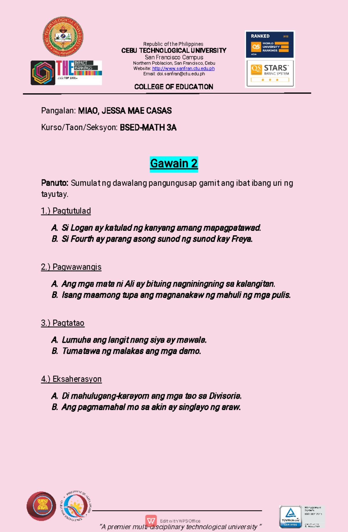 Gawain 2. GEC-MP - Filipino - “A premier multi-disciplinary ...