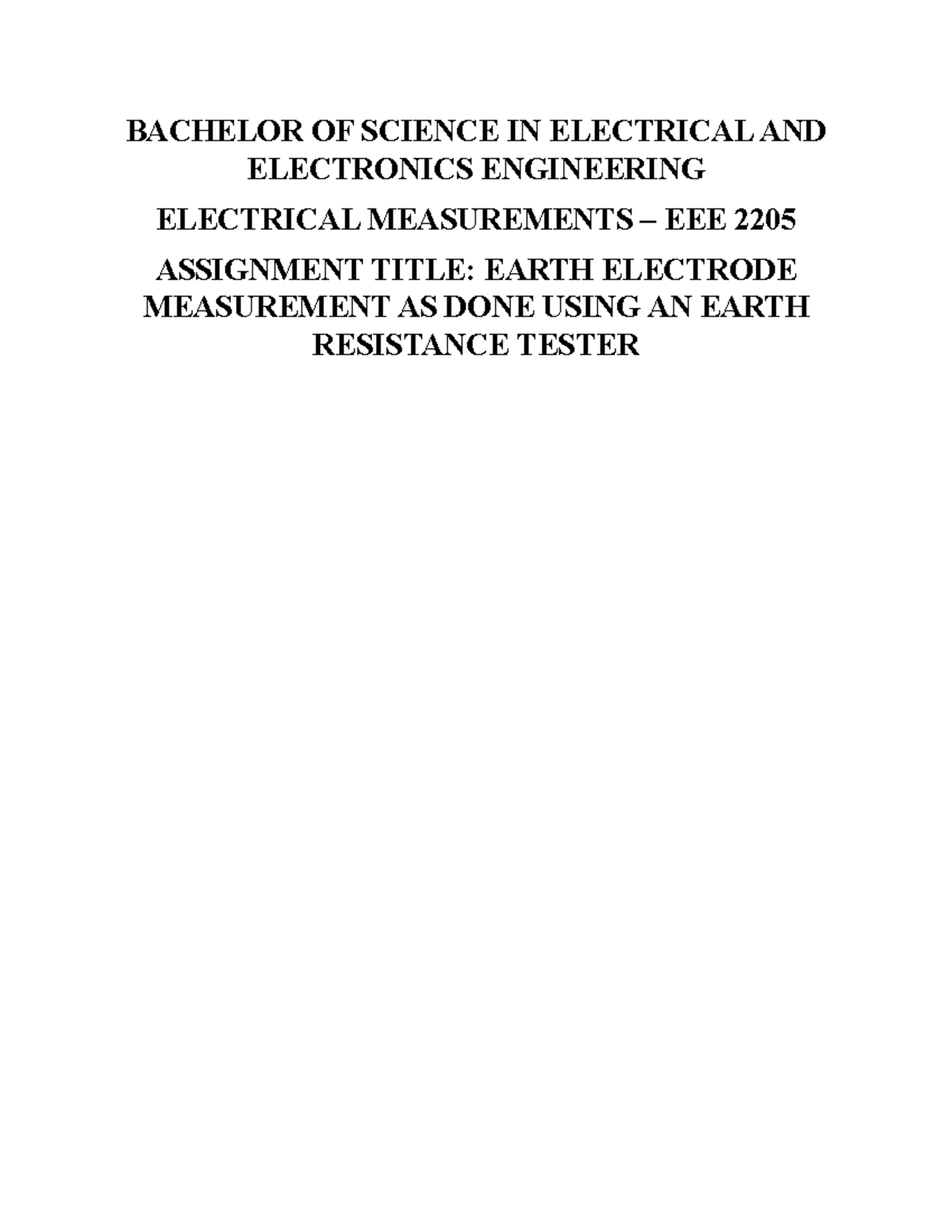 Electrical Measurement Assignment 2 - BACHELOR OF SCIENCE IN ELECTRICAL AND ELECTRONICS ...