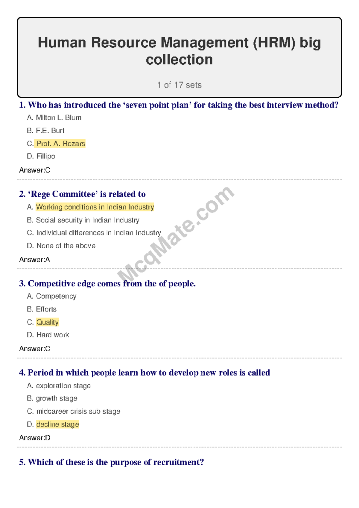 Human Resource Management MCQs - McqMate Human Resource Management (HRM ...