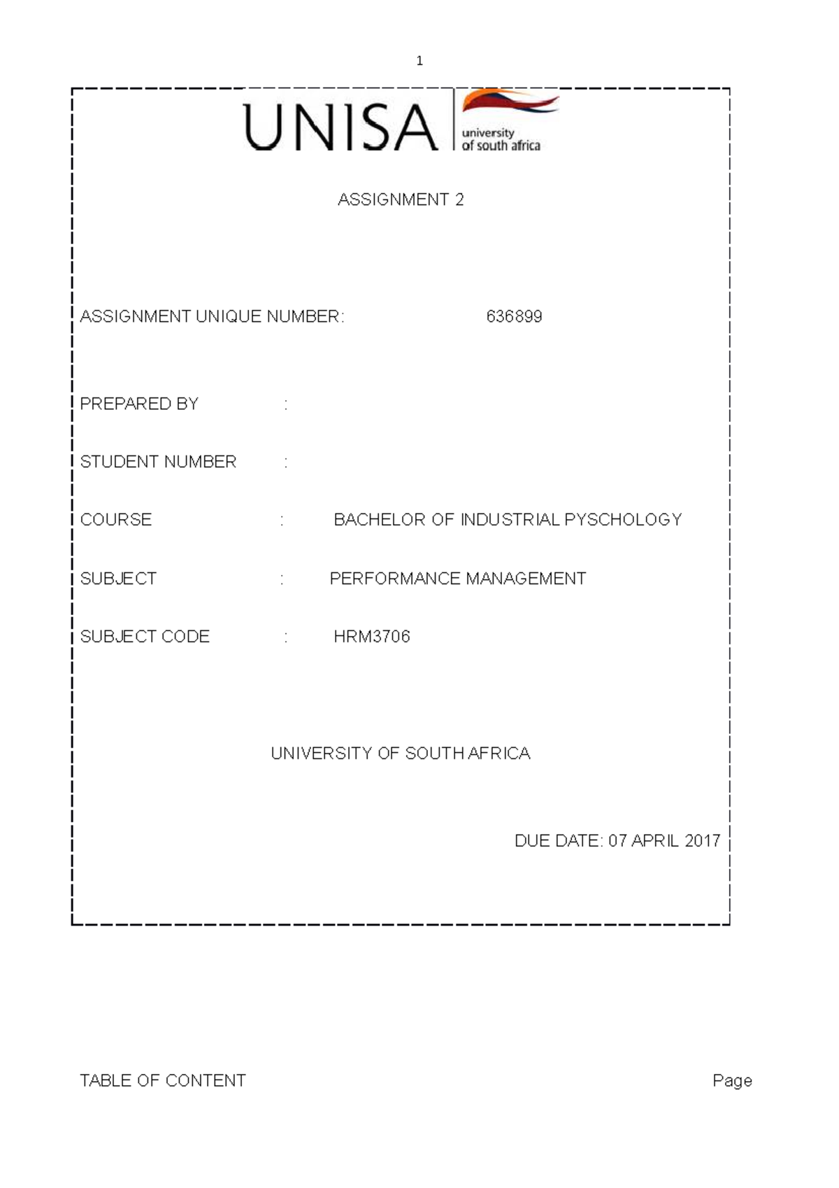 HRM 3706 Assignment 2 - STRATEGIC PLANNING - ASSIGNMENT 2 ASSIGNMENT UNIQUE NUMBER: 636899 ...