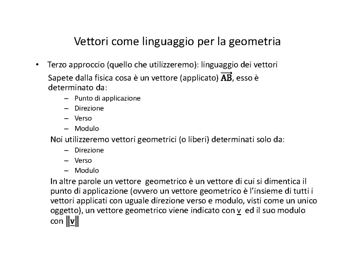 Dispense Geometria e Algebra Lineare - Warning: TT: undefined function: 32 Vettori come ...
