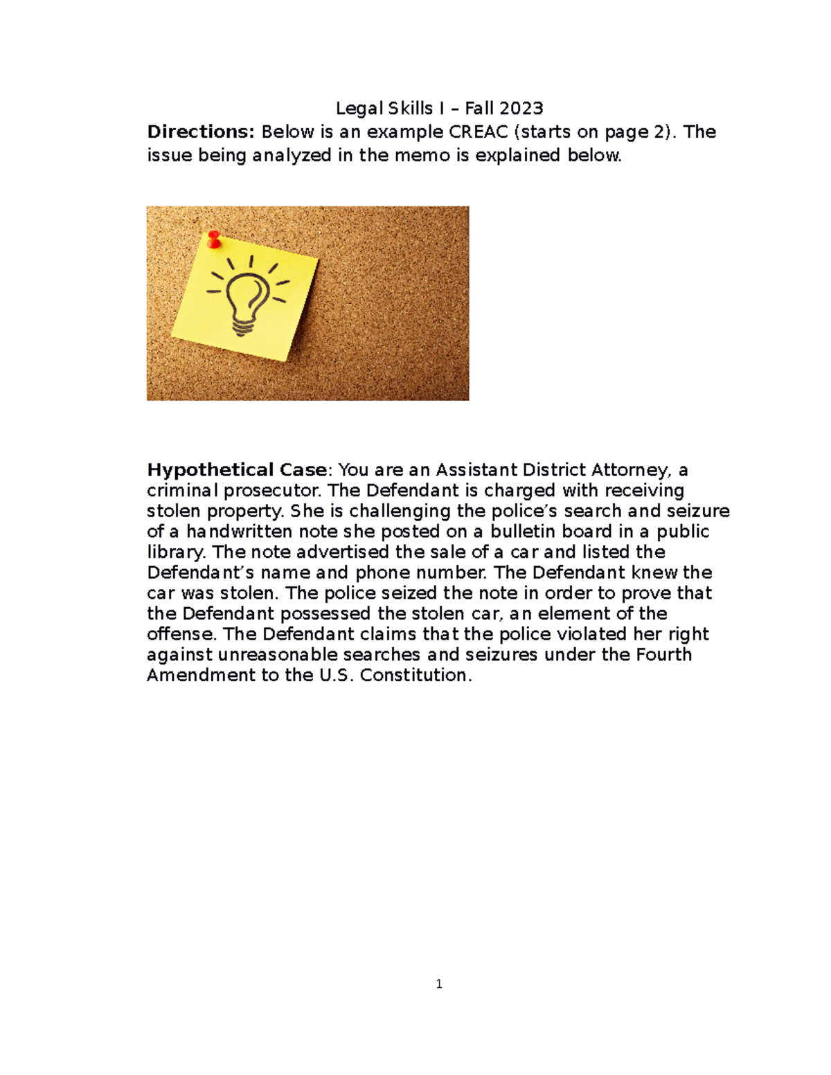 Sample Creac - From Harvard lecture - Legal Skills I – Fall 2023 ...