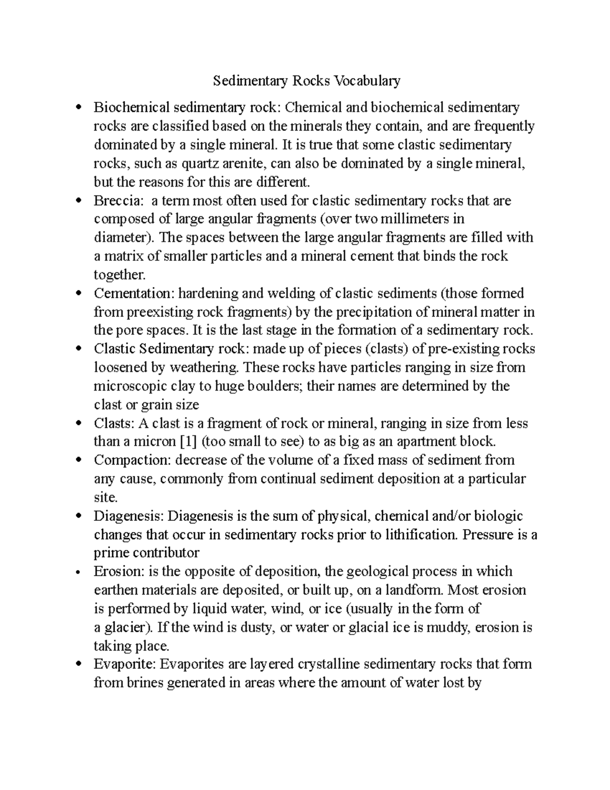 Sedimentary Rocks Vocabulary - It is true that some clastic sedimentary ...