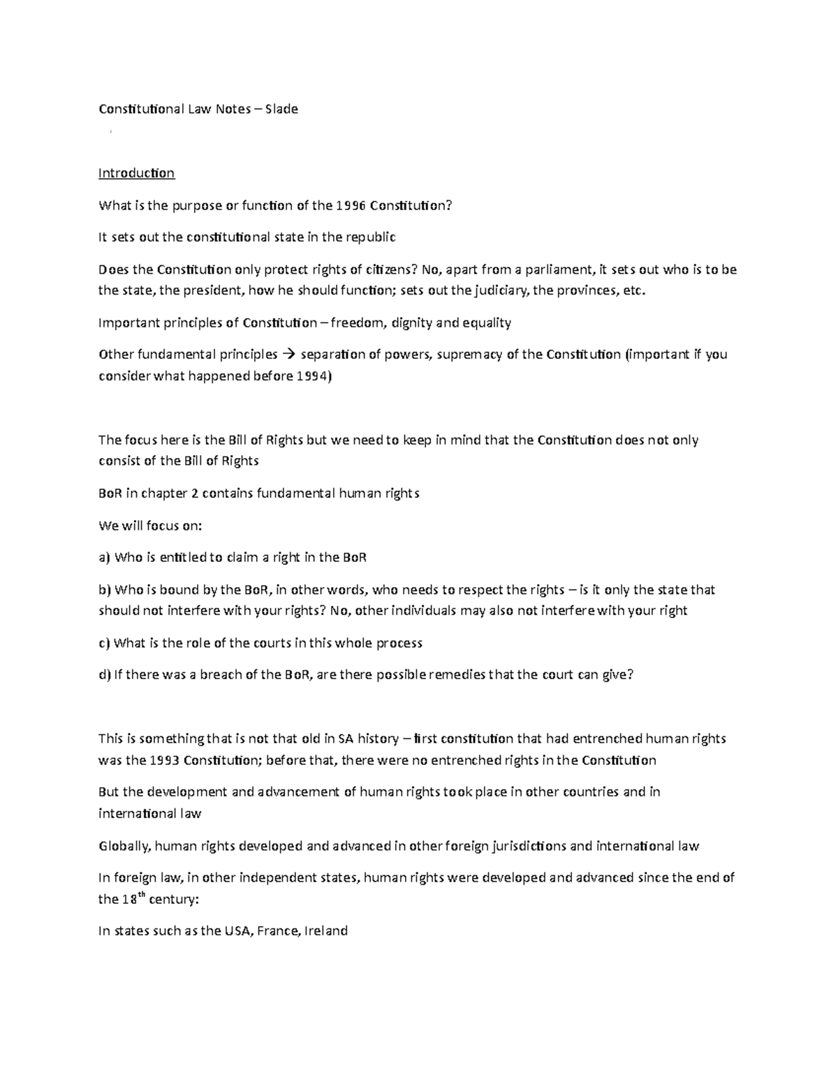 Con Law - Bill of Rights (Slade) 2nd Semester - Constitutional Law ...