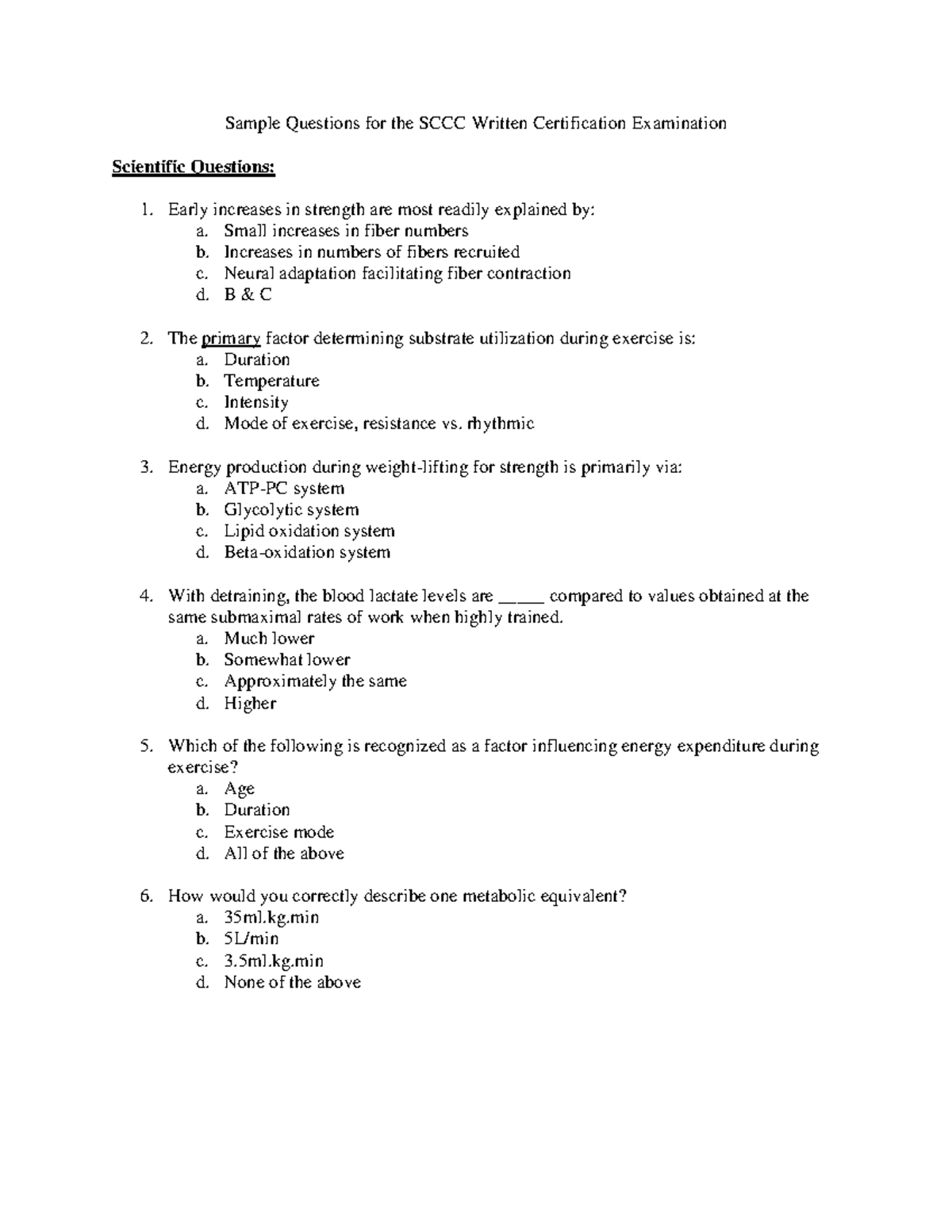 SCCC - fdsfvsas - Sample Questions for the SCCC Written Certification ...