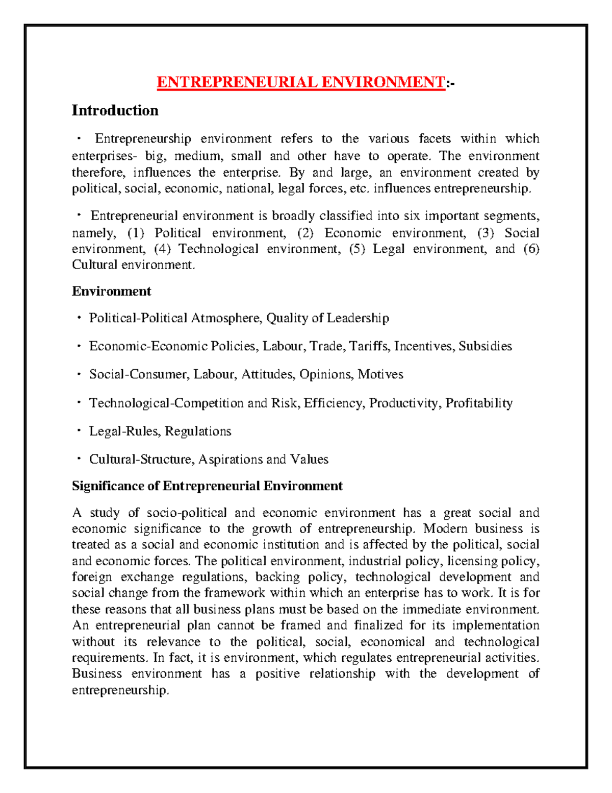 Entrepreneurial Environment - ENTREPRENEURIAL ENVIRONMENT ...