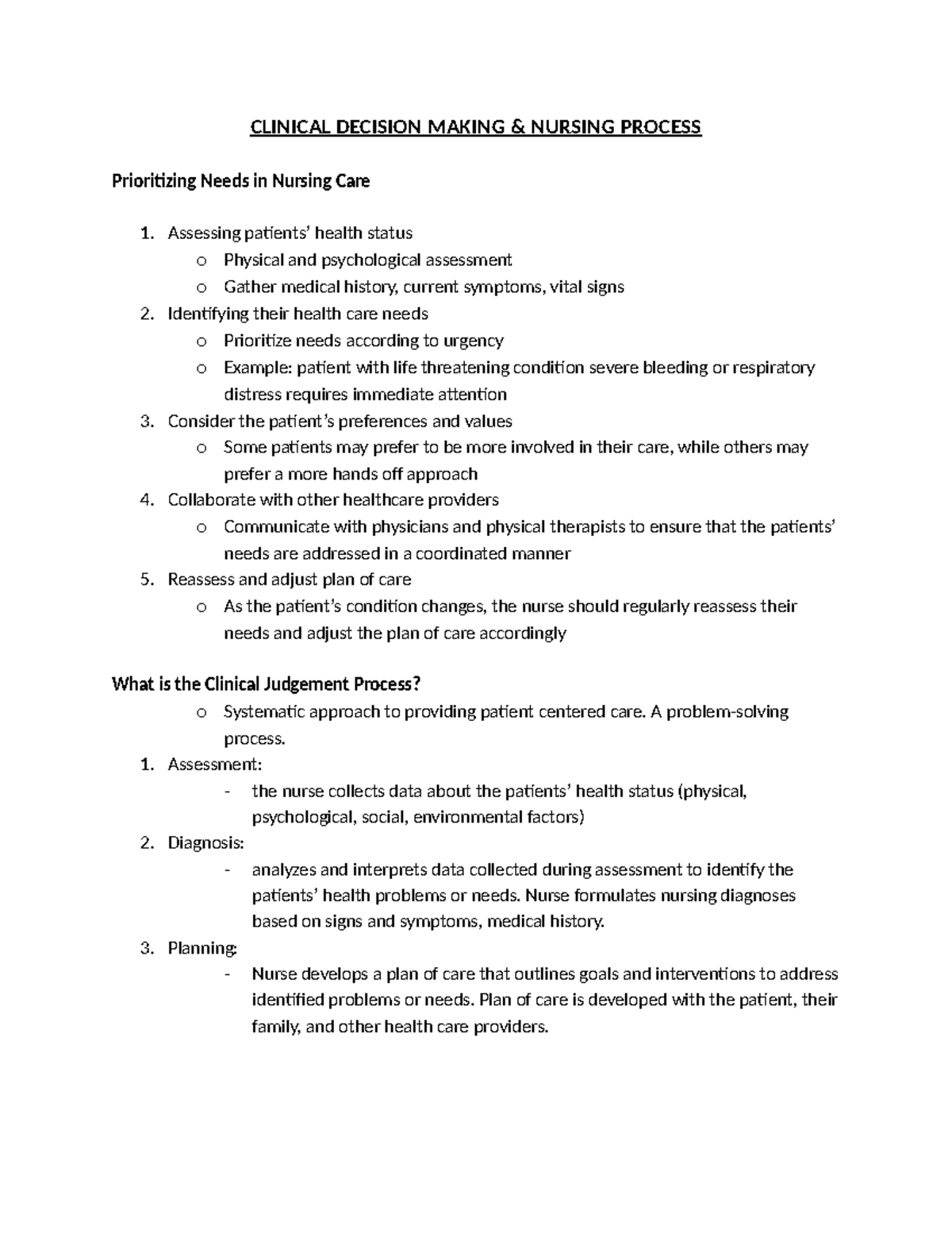 Exam 3 - study - CLINICAL DECISION MAKING & NURSING PROCESS ...