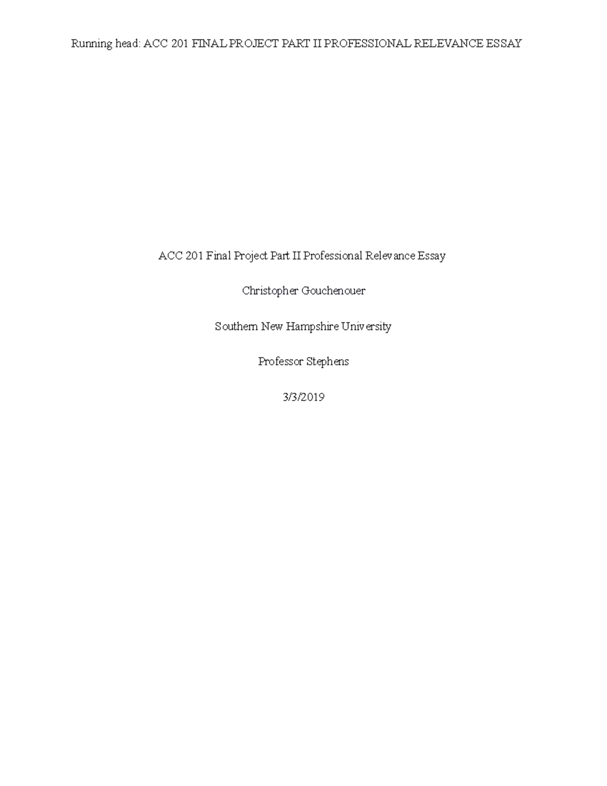 ACC 201 Final Project Part II - Operations managers must be able to ...