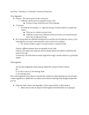 PHL 333 Notes - Philosophy 333 September 11, 2023 Cultural groups have ...