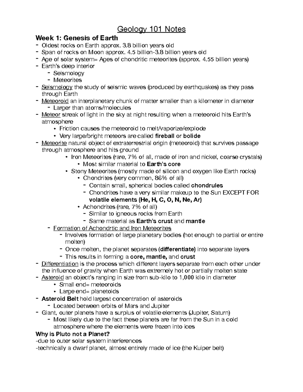 GEOL101 Notes - Professor Bartholomew - Geology 101 Notes Week 1 ...