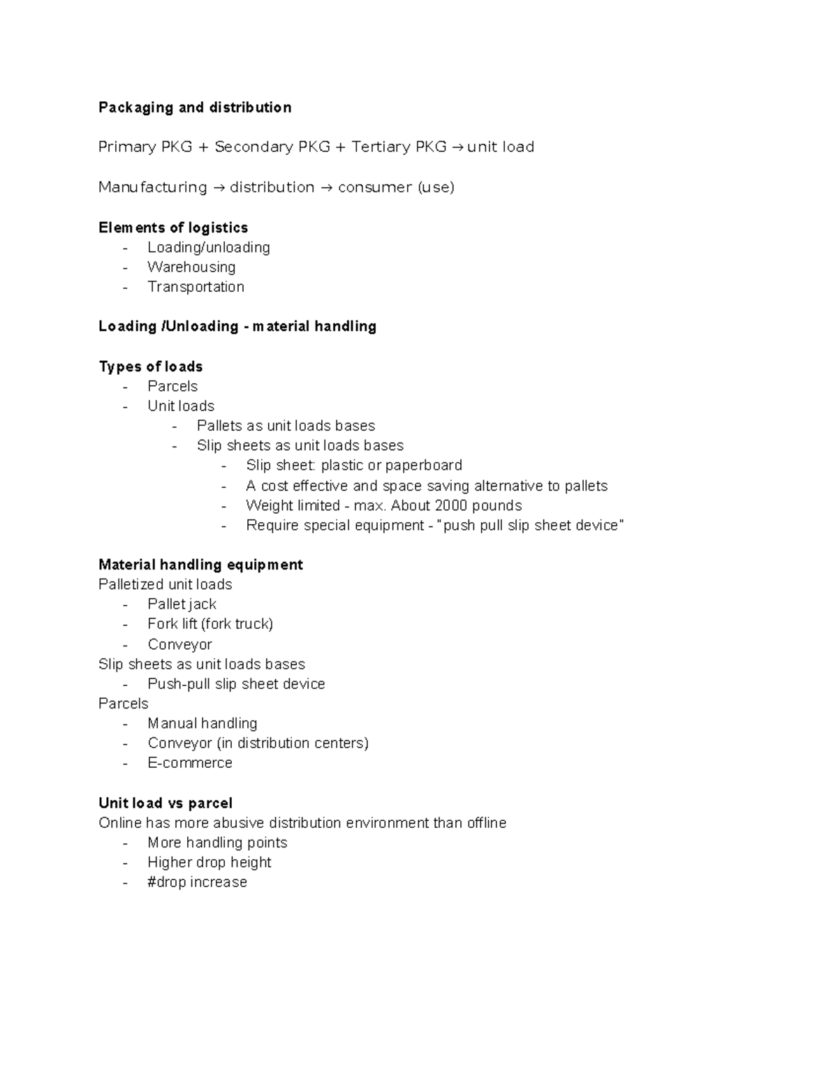 Module 10 - Notes - Packaging and distribution Primary PKG + Secondary ...