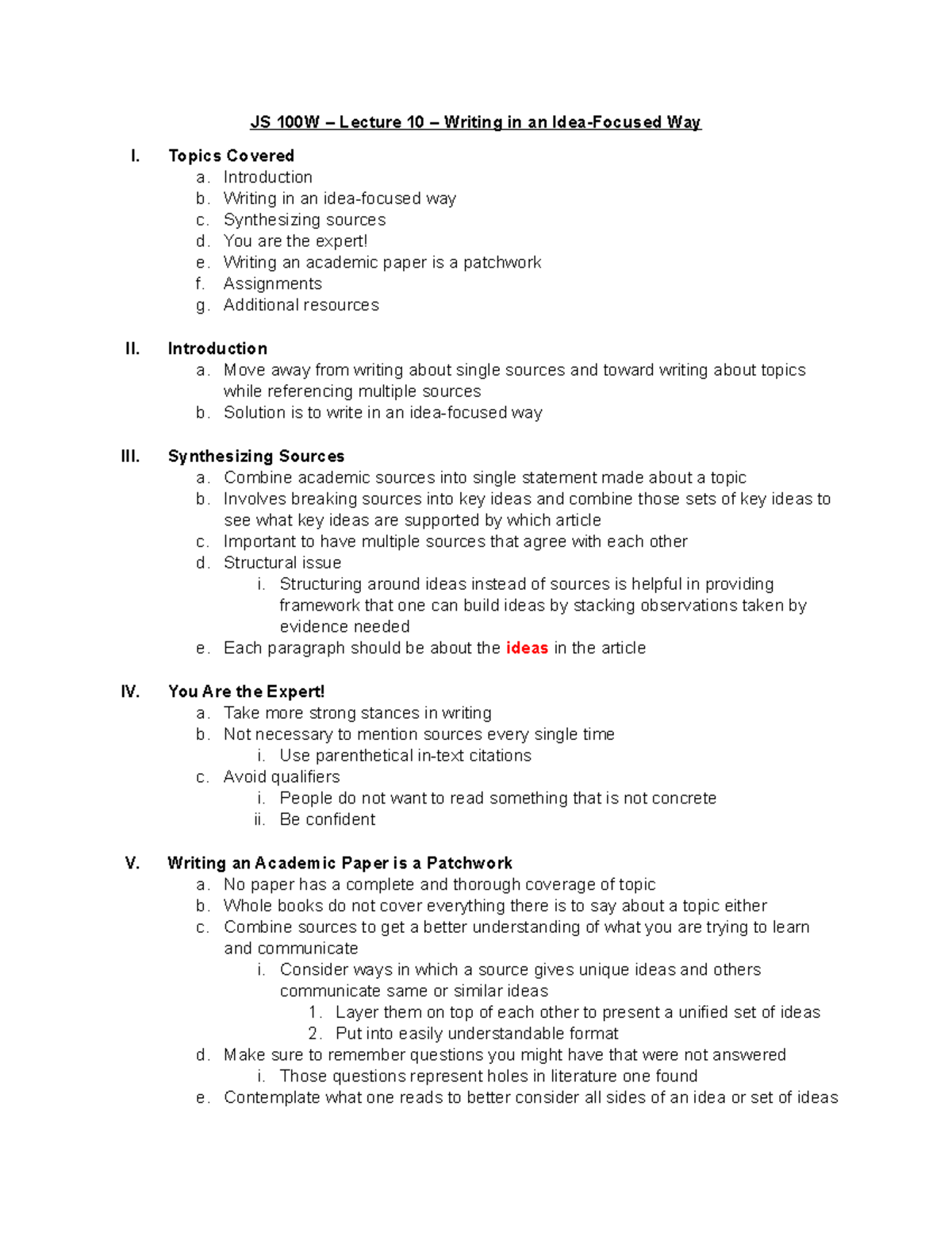 JS 100W - Lecture 10 - Writing in an Idea-Focused Way - JS 100W ...