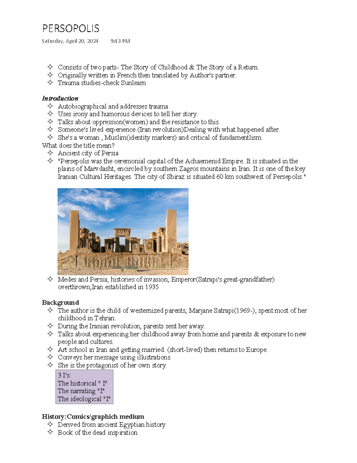 Persopolis - hbbbbbb - Consists of two parts- The Story of Childhood ...