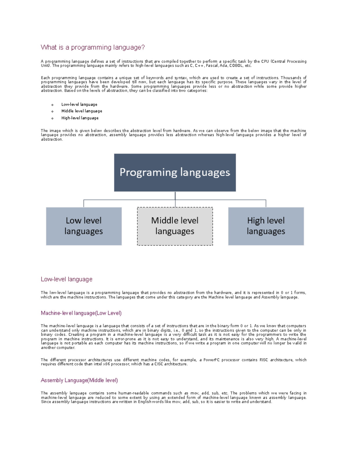 5 programming language - The programming language mainly refers to high-level languages such as ...