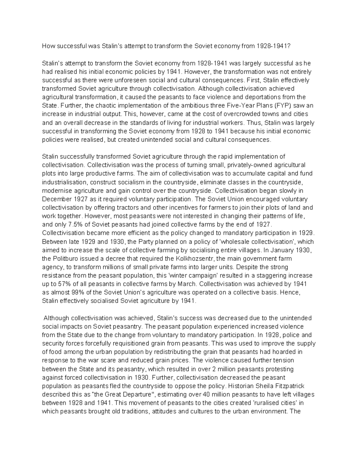 How successful was Stalin’s attempt to transform the Soviet economy ...