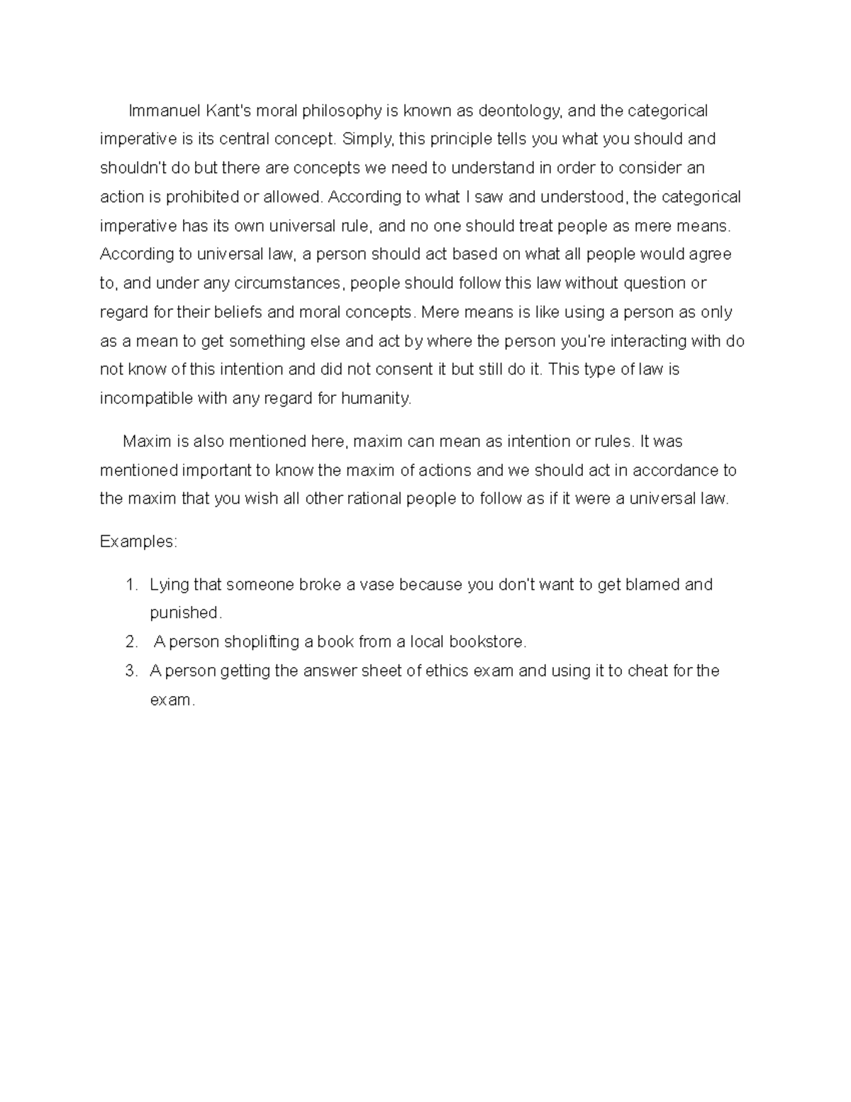 Ethics - Immanuel Kant's moral philosophy is known as deontology, and ...