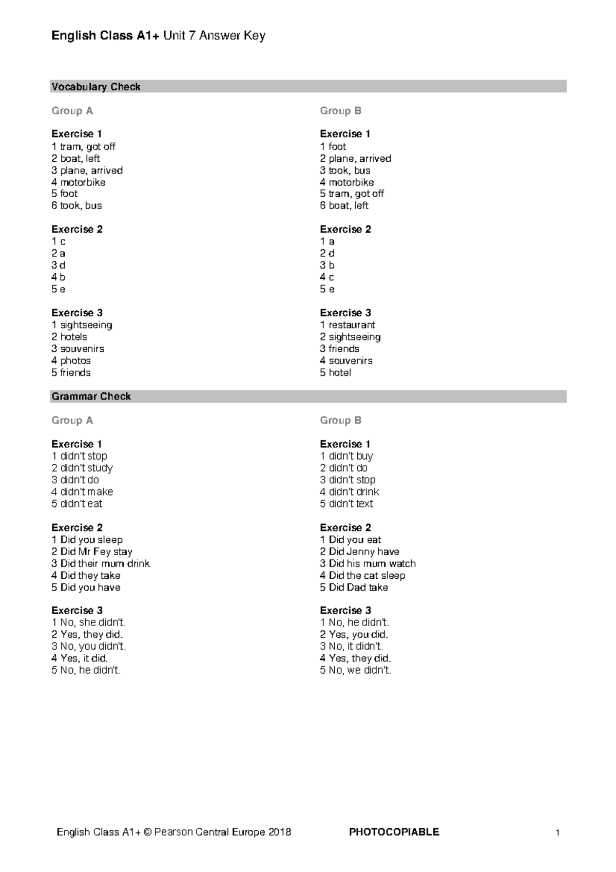 EC A1P - Answer Key Unit 7 - English Class A1+ Unit 7 Answer Key ...