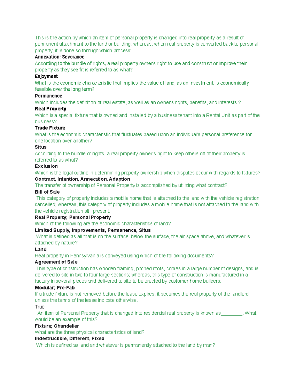 All my quizzes for Real Estate - POLS251 - NCC - Studocu