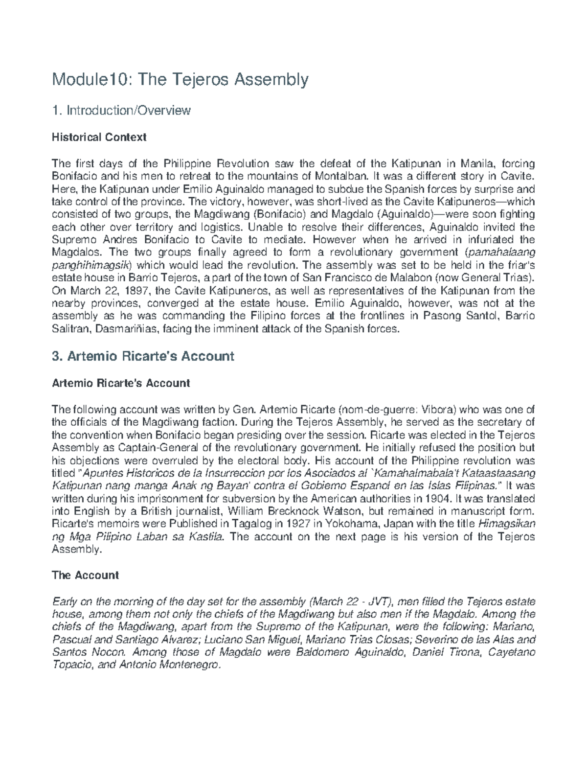 Module 10 - Module10: The Tejeros Assembly 1. Introduction/Overview ...