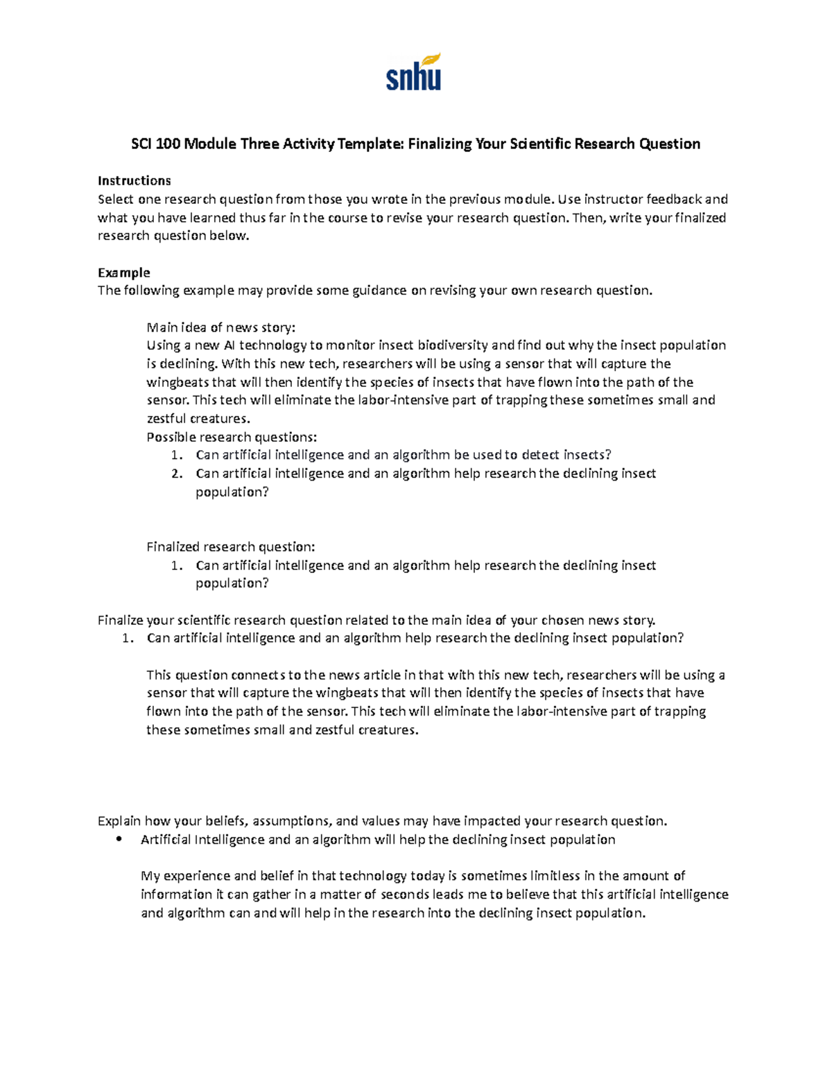 SCI 100 Module Three Activity - Use instructor feedback and what you ...