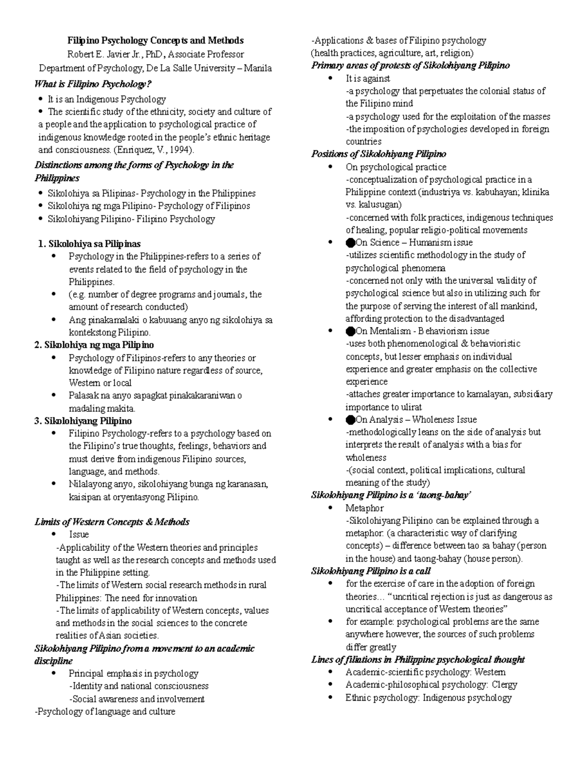 Filipino Psychology Concepts and Methods - Javier Jr., PhD, Associate ...