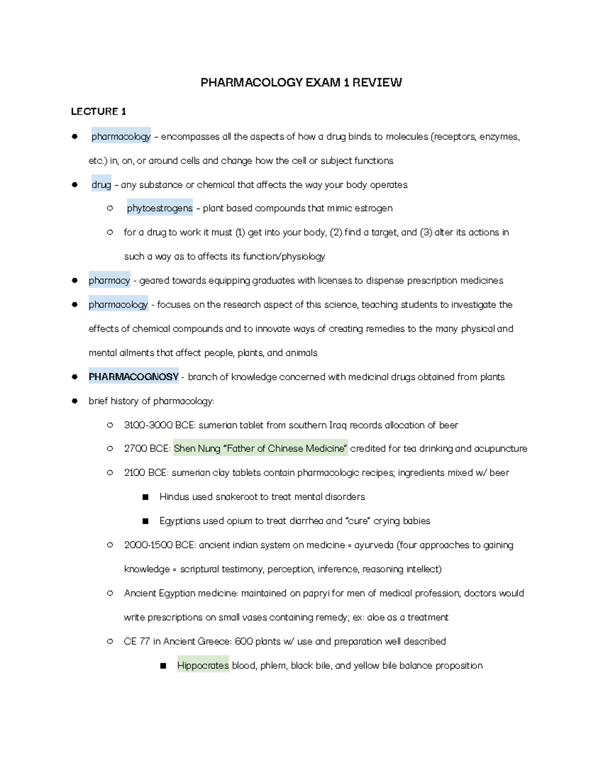 PHA 200 EXAM 1 Review - Study guide for Exam 1 of PHA 200 with Dr ...