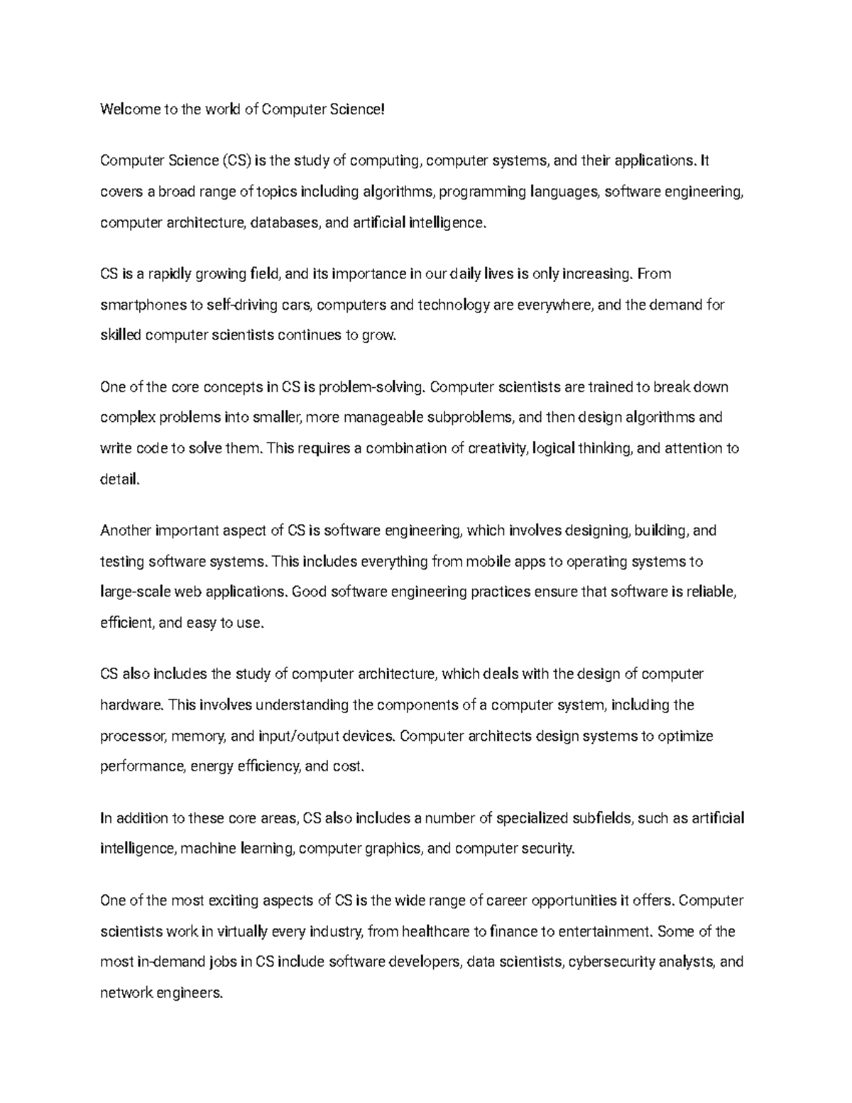 Welcome to the world of Computer Science - Welcome to the world of ...