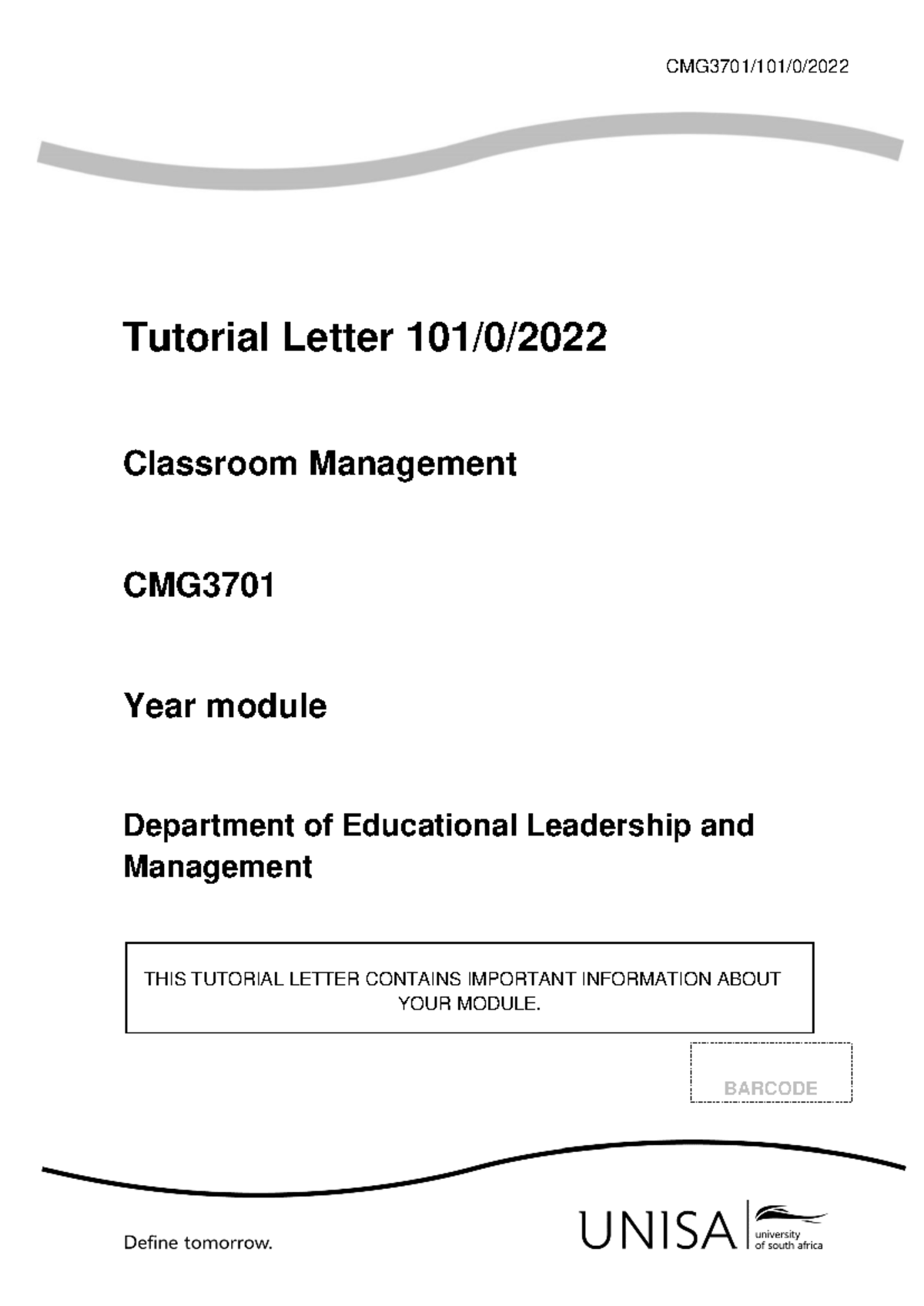 CMG 3701 Tutorial Letter 101 - CMG3701/101/0/ 2022 Tutorial Letter 101 ...