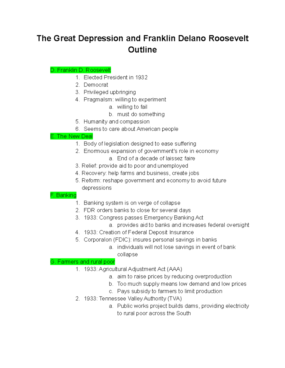 United States History since 1877-The Great Depression and Franklin ...