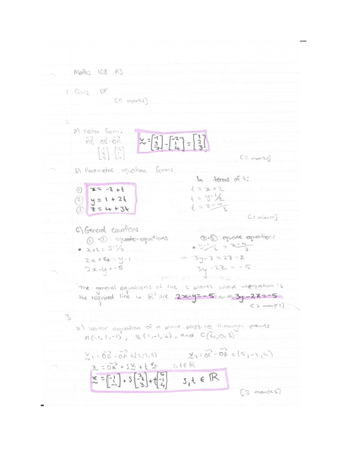 Waimarie A3 - assignment 3 answers - maths 108 A3 I Quiz C5 2 a) Vector ...
