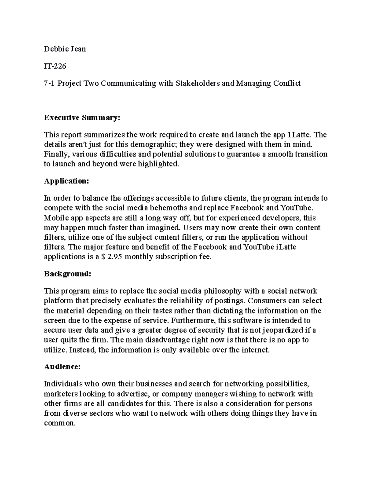 7-1 Project Two: Communicating With Stakeholders and Managing Conflict ...