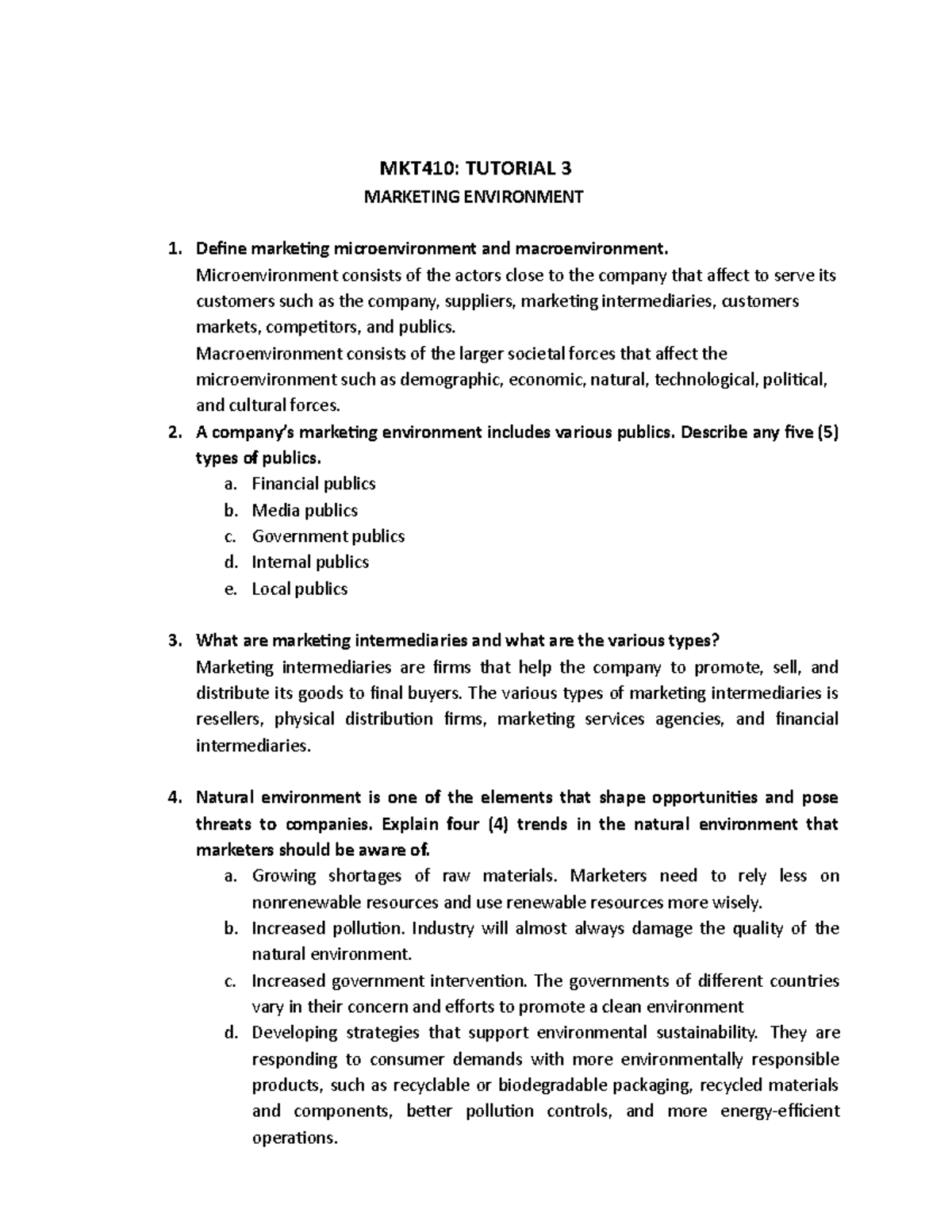 MKT410 Tutorial 3 - MARKETING ENVIRONMENT - MKT410: TUTORIAL 3 ...