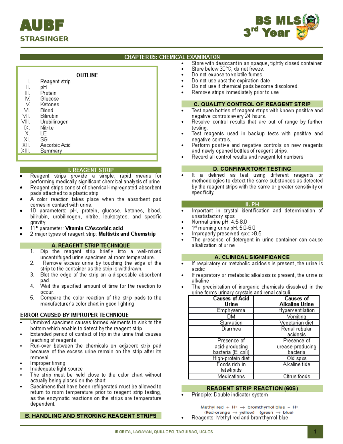 Chapter 5- Chemical Examination by Strasinger, 6th edition - AUBF ...