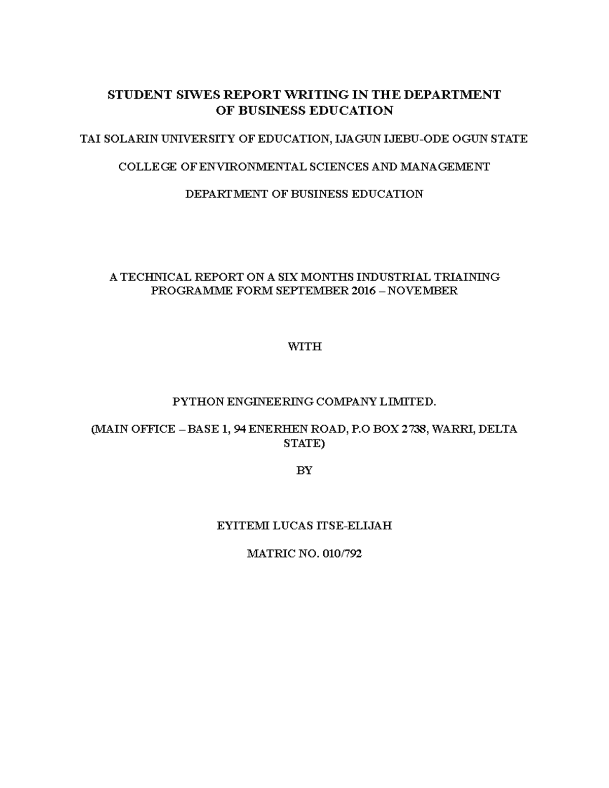 Student Siwes Report Writing IN THE DEPA - STUDENT SIWES REPORT WRITING ...