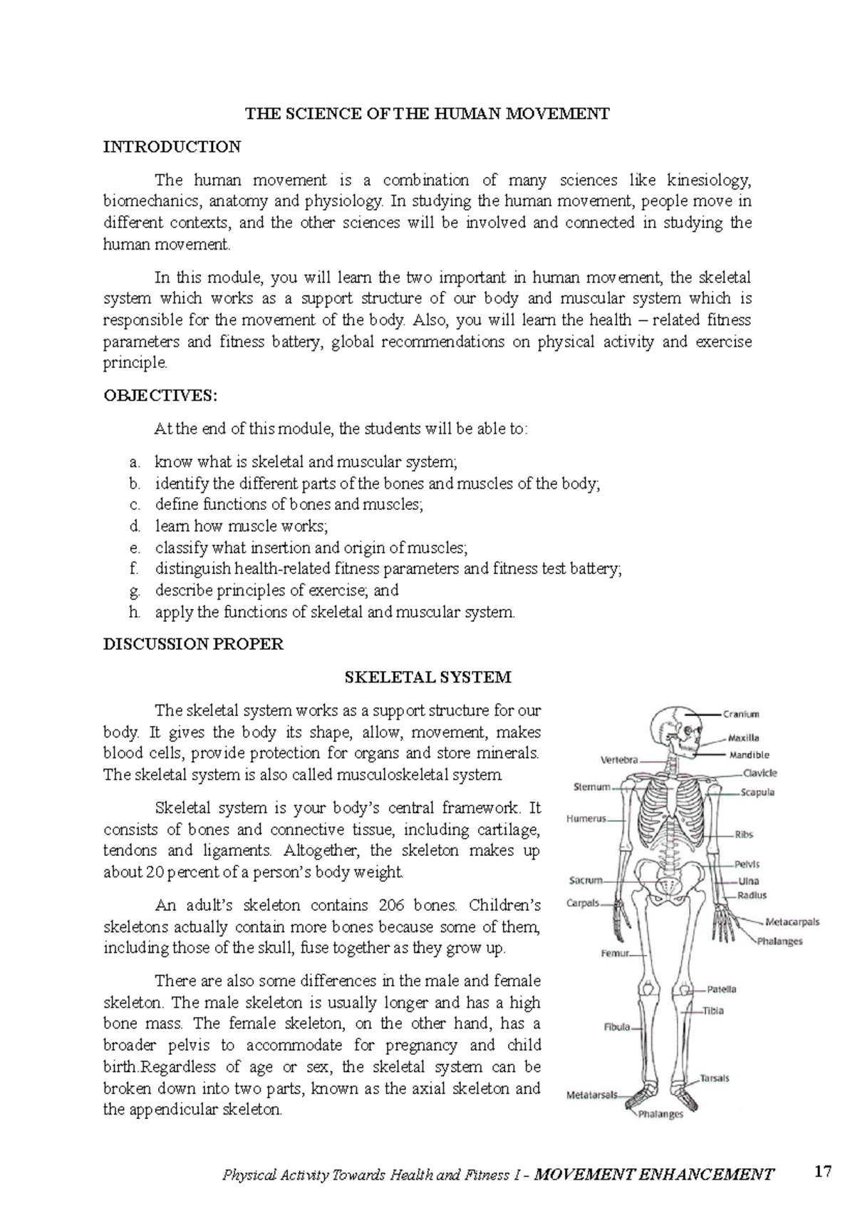 PE1 Movement Enhancement Module - 17 THE SCIENCE OF THE HUMAN MOVEMENT ...