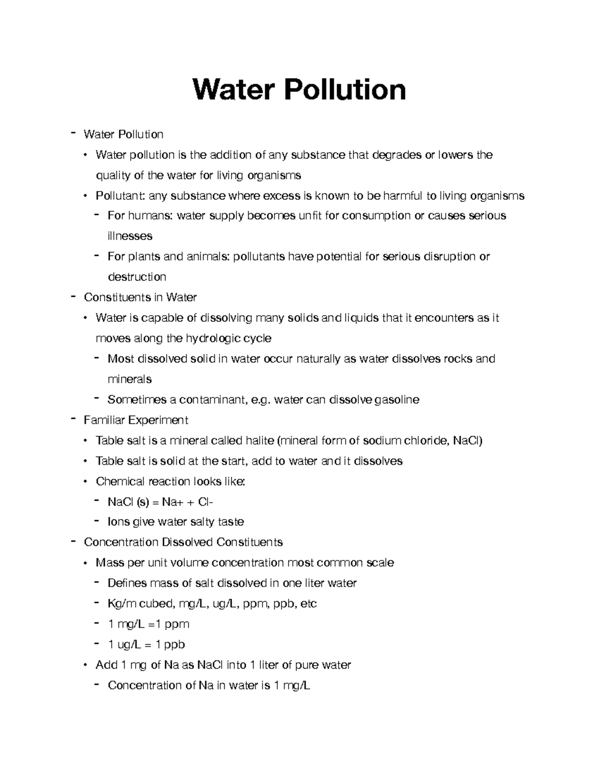 Water Pollution Lecture Notes - Water Pollution - Water Pollution ...