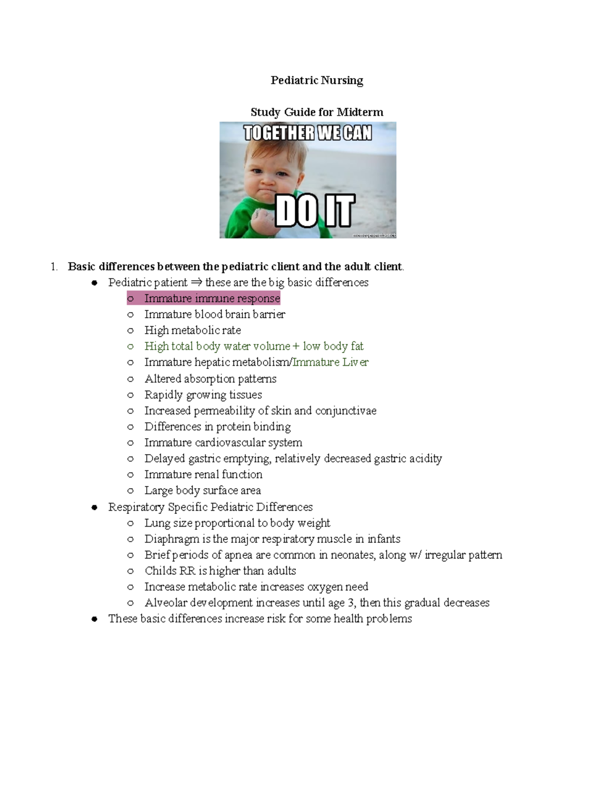 Pediatrics Study Guide Summer 2021 - exam 2 - Pediatric Nursing Study ...