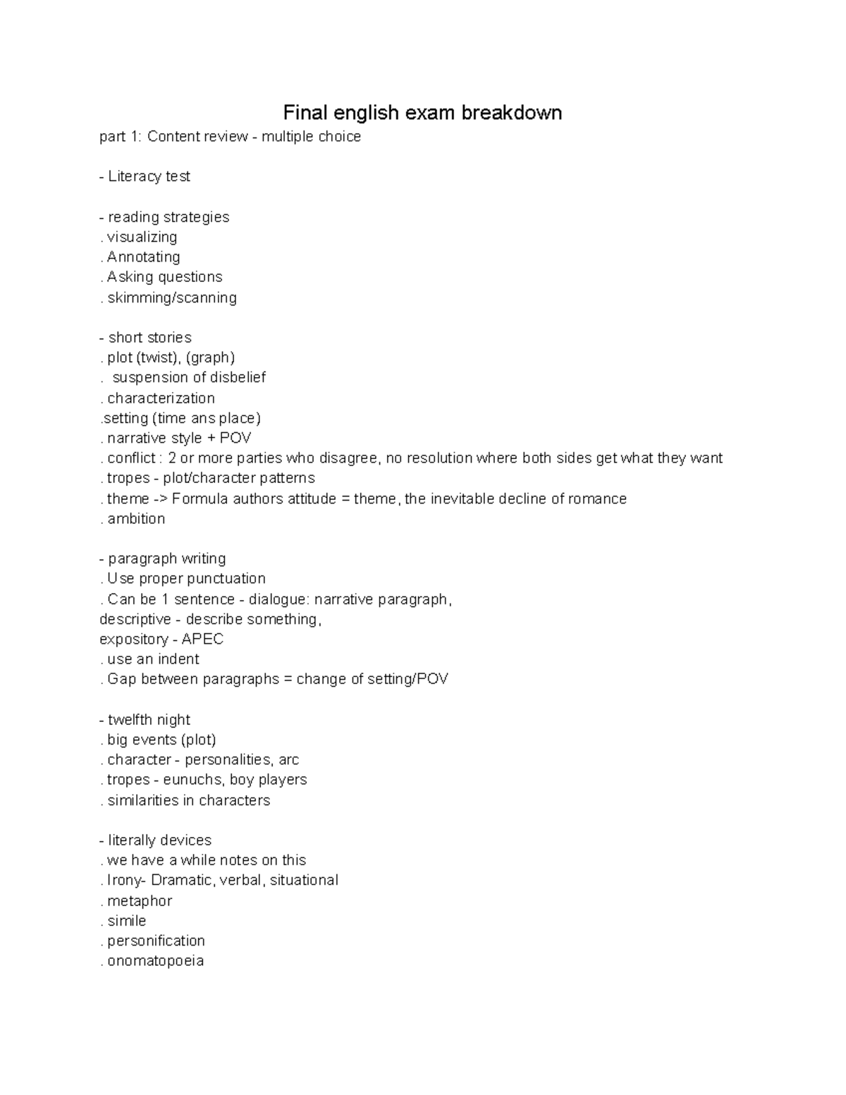 English final exam breakdown - Final english exam breakdown part 1 ...